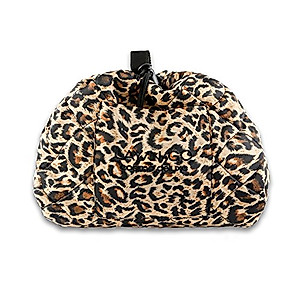 Lay-n-Go Cosmo Drawstring Cosmetic & Makeup Bag Organizer - Portable Drawstring Makeup Bag w/Zipper Pocket, Makeup Loops & More - Durable, Machine Washable Makeup Bag for Travel (22”, Leopard)