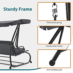 MCombo 3 Seat Patio Swing Chair, Outdoor Swing with Adjustable Canopy, Weather Resistant Steel Frame, Porch Swing Sets for Backyard, Poolside, Balcony, 4090 (Dark Grey)