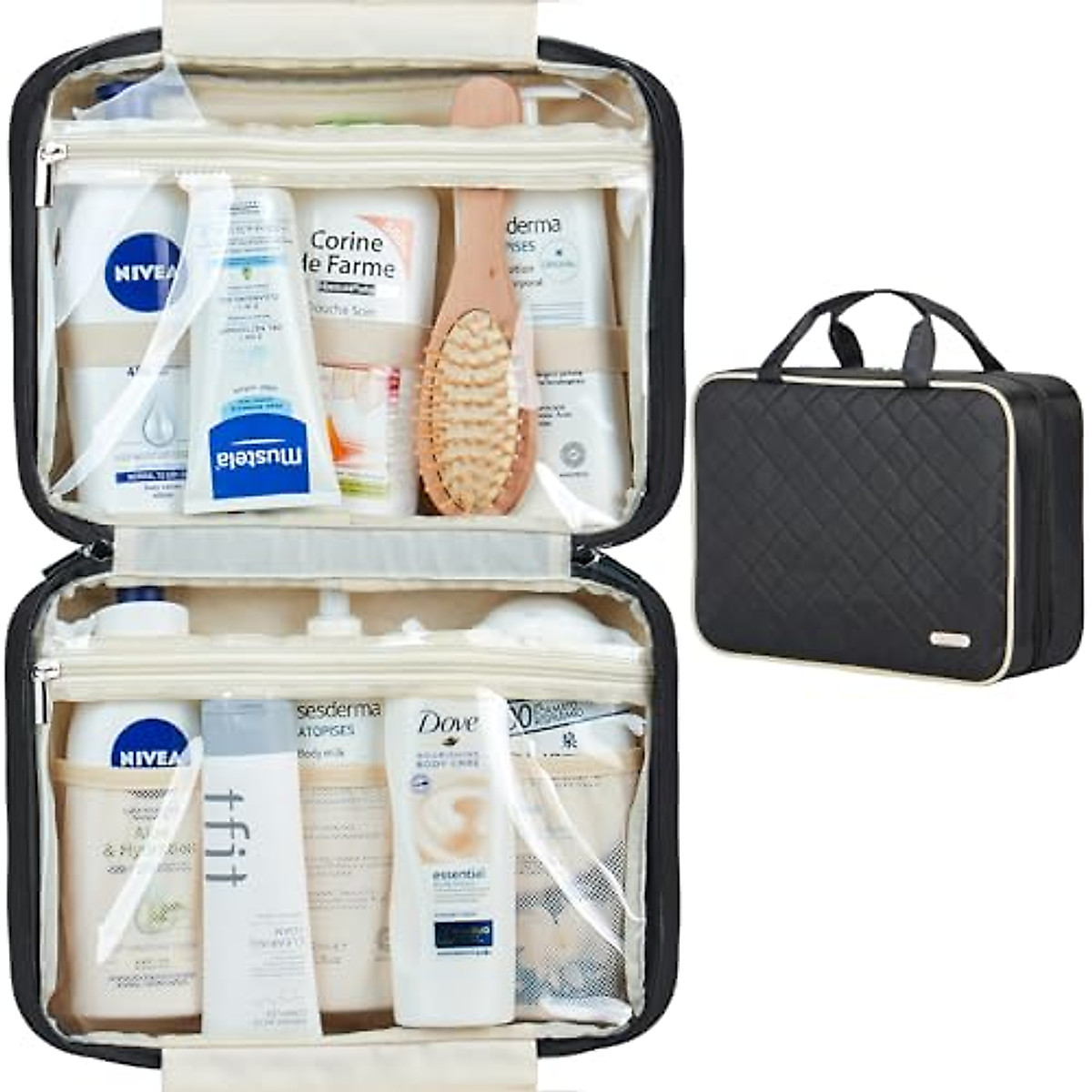 FINDCOZY Toiletry Bag Travel Bag with Hanging Hook, Cosmetic Bag, Travel Makeup Organizer for Women, Black