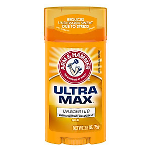 ARM & HAMMER ULTRA MAX Solid Antiperspirant Deodorant, Wide Stick, Unscented, 2.6 oz. (Pack of 5)