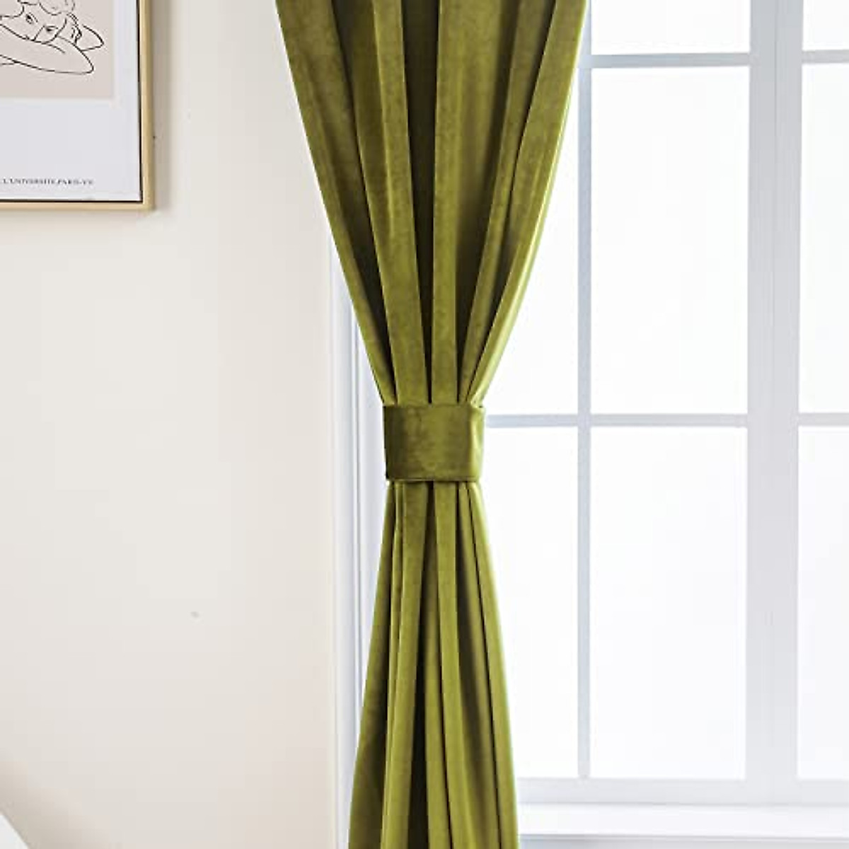 PLEASANT BOULEVARD | Velvet Curtains [2 Panels] Elegant Living Room Bedroom Nursery Window Drape Curtains for Room Darkening, Rod Pocket Style (52 x 84in, Olive Green)