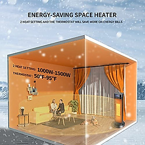 Uthfy Space Heater, 22" Portable Electric Heater with Remote, Thermostat, 12H Timer, Overheating & Tip-Over Protection, Osicllating Ceramic Tower Room Heater for Bedroom, Office, Bathroom, Indoor Use