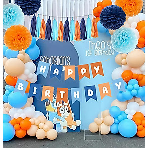 42PCS Navy Light Blue Aqua Orange Blue Dog 1st 2 3 5 Birthday Party Decorations for Boys Girls Balloons Banner Tissue Flower Pom poms Tassel Garland Hanging Backdrop Birthday Nursery Décor