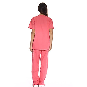 Just Love Women's Scrub Sets Six Pocket Medical Scrubs (V-Neck With Cargo Pant), Coral, 2X