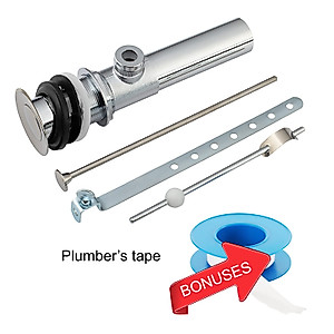 Artiwell Sink Pop-Up Drain Stopper Assembly with Lift Rod and Overflow, Solid Brass Lavatory Pop Up Drain Assembly for Bathroom Vanity Sink, All Brass Construction (Brushed Nickel)