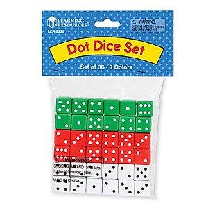 Learning Resources Dot Dice, Math Manipulative, Probability Dice, Board Game Dice, Set of 36, ages 3+