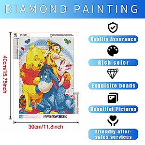 DIY 5D Diamond Painting by Number Kits for Adults and Kids, 16"X12" WINI The Poh Round Full Drill Crystal Rhinestone Embroidery Cross Stitch Arts Craft Canvas for Home Wall Decor