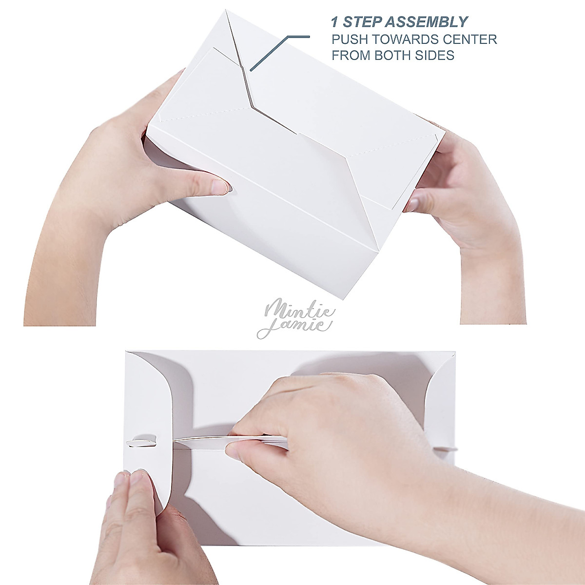 MintieJamie White Treat Boxes 1 Dozen White Boxes for Favor 8.5X5X5.5 Inches Large Handle Favor Boxes, Kids Party Favor Box, Party Box, Birthday Goodies Box, No Assembly Needed