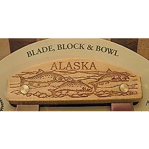 Large Alaska Ulu Bowl Set Salmon School Etched Handle (1)
