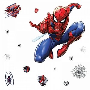 RoomMates RMK4234GM Spider-Man Peel and Stick Wall Decals, 27.36 inches x 33.61 inches, Blue, red, Black