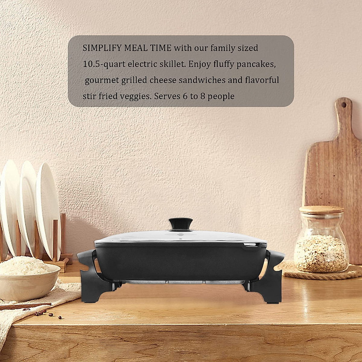 Extra Deep Nonstick Electric Skillet - Serves 6 to 8 People (10.5Qt.)