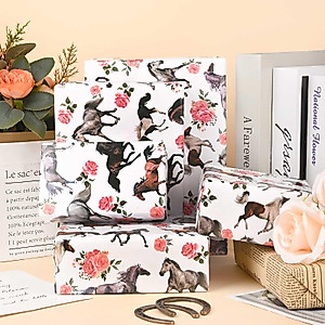 12 Sheets Horse Floral Wrapping Paper Run for The Roses Themed Gift Wrap Paper for Kentucky Derby Party Horse Racing Birthday Party DIY Craft, 19.7 × 27.6 Inch
