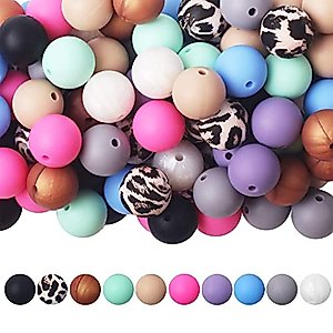 100 Pieces 15mm Round Silicone Beads DIY Necklace Bracelet Beads Set for Crafts Bracelet Jewelry