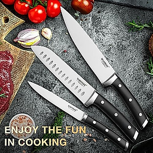 warmot Professional Kitchen Knife Set, 3 Pcs Chef Knife Set Sharp Knives Sets for Kitchen High Carbon Stainless Steel, Cooking Knife Triple Riveted Handle with finger protectors with Gift Box