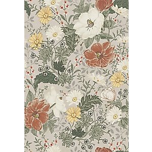 Simon&Siff Vintage Peel and Stick Wallpaper Grey Floral Wallpaper Farmhouse Botanical Contact Paper Self Adhesive Removable Wall Paper for Renter Friendly 118" x 17.3"