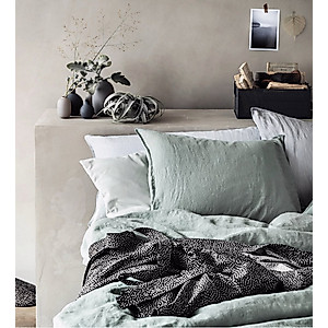 Eikei Washed Cotton Chambray Duvet Cover Solid Color Casual Modern Style Bedding Set Relaxed Soft Feel Natural Wrinkled Look (King, Eucalyptus Mint)