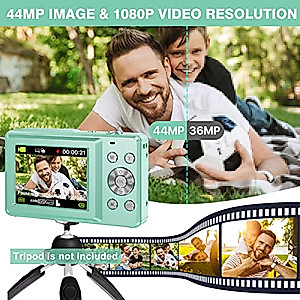 Digital Camera, Kids Camera with 32GB Card FHD 1080P 44MP Vlogging Camera with LCD Screen 16X Zoom Compact Portable Mini Rechargeable Camera Gifts for Students Teens Adults Girls Boys-Green