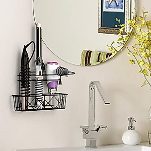 Linkidea Hair Dryer Holder Wall Mounted, Blow Dryer Holder with Adhesive Hooks, Bathroom Hair Tool Organizer for Hair Dryer, Flat Irons, Curling Wands, Hair Straighteners, Black