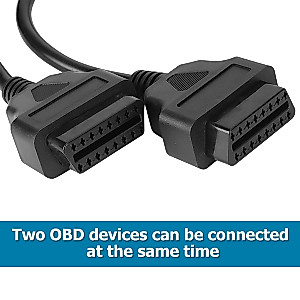 Right Angle OBD2 Splitter, 16 Pin Extension Y Cable, 1 Male to 2 Female, 1ft 24AWG Extender Cord Adapter, Automotive Accessories Universal for All OBD2 Vehicles