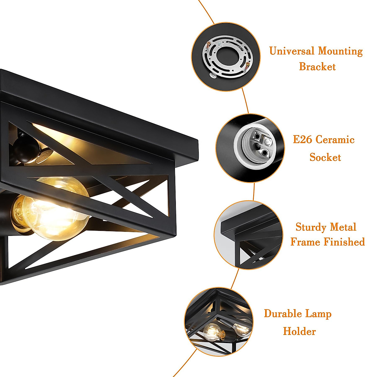 DIKAIDA 2Pack Vintage Farmhouse Flush Mount Ceiling Light Fixtures, 2-Light Hallway Kitchen Ceiling Light, Industrial Farmhouse Light Fixtures Ceiling Mount for Bedroom