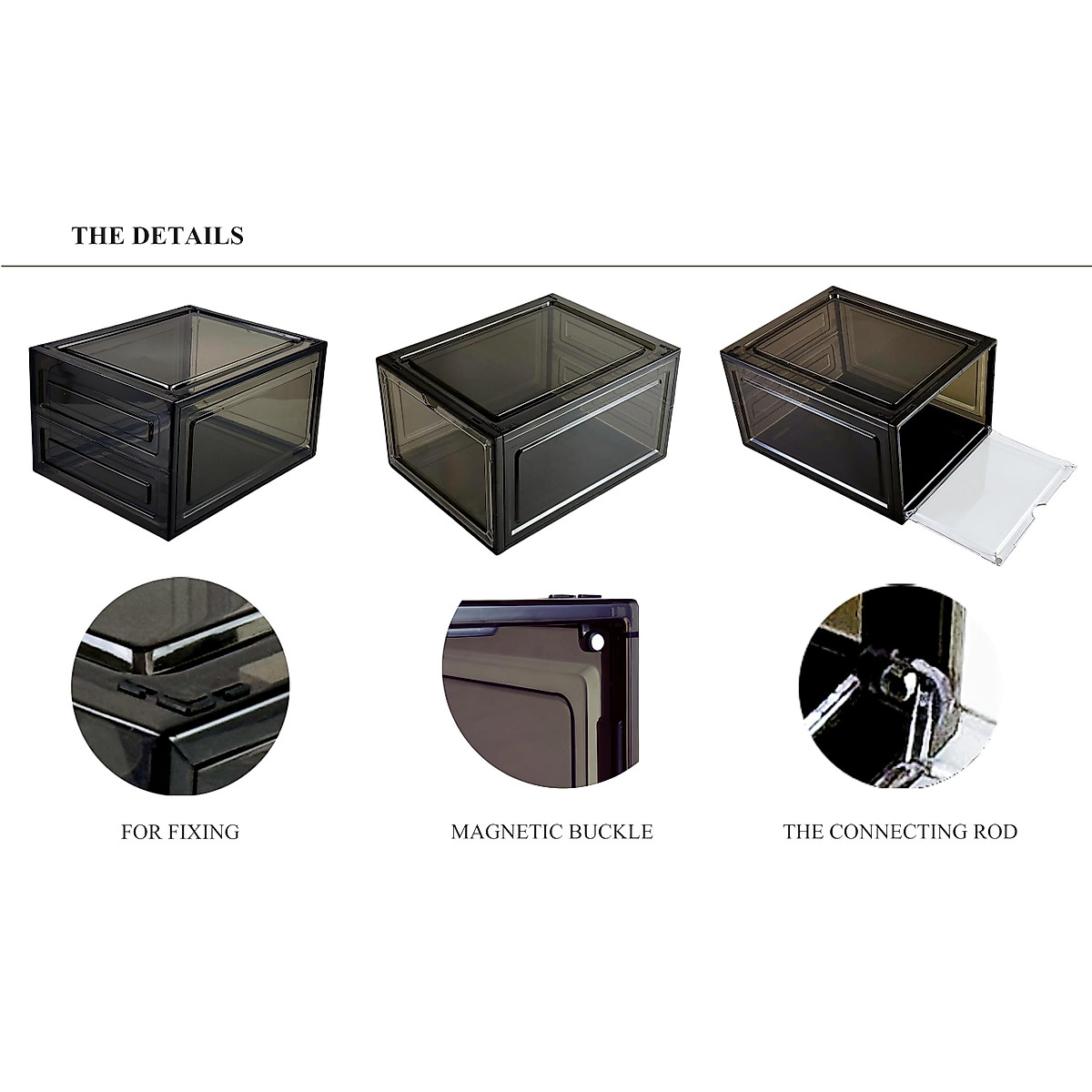 JECCICHY 10 Pack Black Shoe Storage Boxes Stackable, Plastic Shoe Boxes with Lids, Sneaker Storage, Transparent, Thick Hard, Drop Front Door, Within US Size 13, Size: 13.54”x10.63”x7.48”