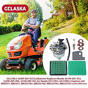GELASKA 16100-Z0Y-813 Carburetor Replaces Honda 16100-Z0Y-812, 16100-Z0Y-003, 16100-Z0Y-811 for Honda GCV190A, GCV190LA Engines and HRB217, HRX217, HRX217K1, HRX217K2, HRX217K4, HRX217K5 Lawn Mowers