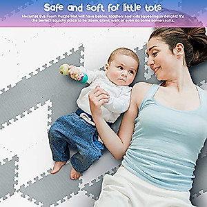 Red Suricata Playspot Foam Hexamat – Geo Interlocking Baby Play Mat - Baby Playmat for Kids, Infants & Toddlers – 79” x 60” or 74” x 63” Rubber Foam Floor Puzzle Mats Tiles (Ghost White/Grey