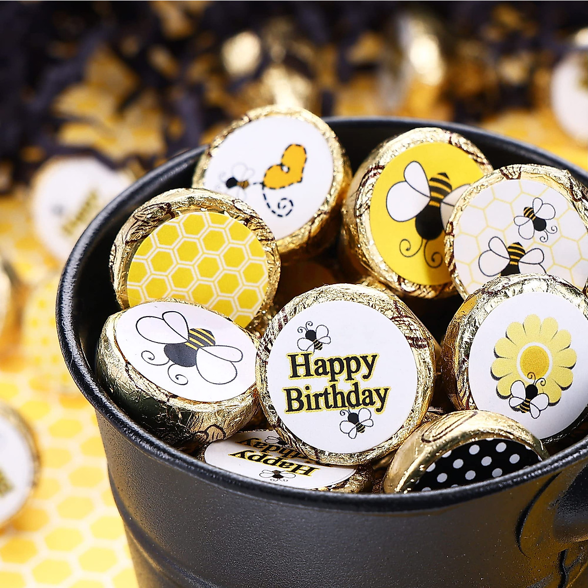 Bumble Bee Birthday Party Favor Chocolate Kisses Candy Stickers, Bee Party Favors - 180 Labels