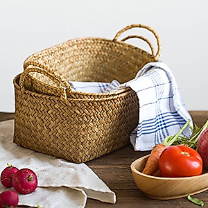 DOKOT Woven Baskets For Storage, Rattan Baskets With Handles For Kitchen, Wicker Baskets For Storage Organizer, Small Baskets for Fruits , Seagrass Baskets Set of 3