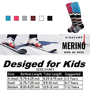 HIGHCAMP 2 Pairs Kids Merino Wool Ski Snowboard Socks Boy Girl Toddler Snow Socks/Norway Pink, S