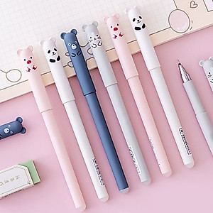 MIATTCLD 4pcs 0.35mm Erasable Gel Pens + 5pcs Replacement Refills, Cute Kawaii Cartoon Cat Pig Bear Panda Animal Gel Ink Black Pen Ballpoint for Writing Note (4)