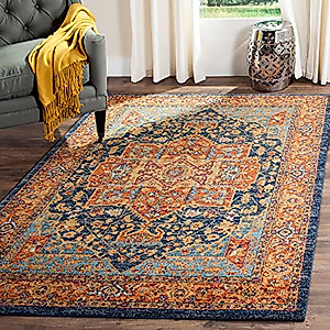 SAFAVIEH Evoke Collection 4' x 6' Blue/Orange EVK275C Oriental Medallion Distressed Non-Shedding Living Room Bedroom Accent Rug