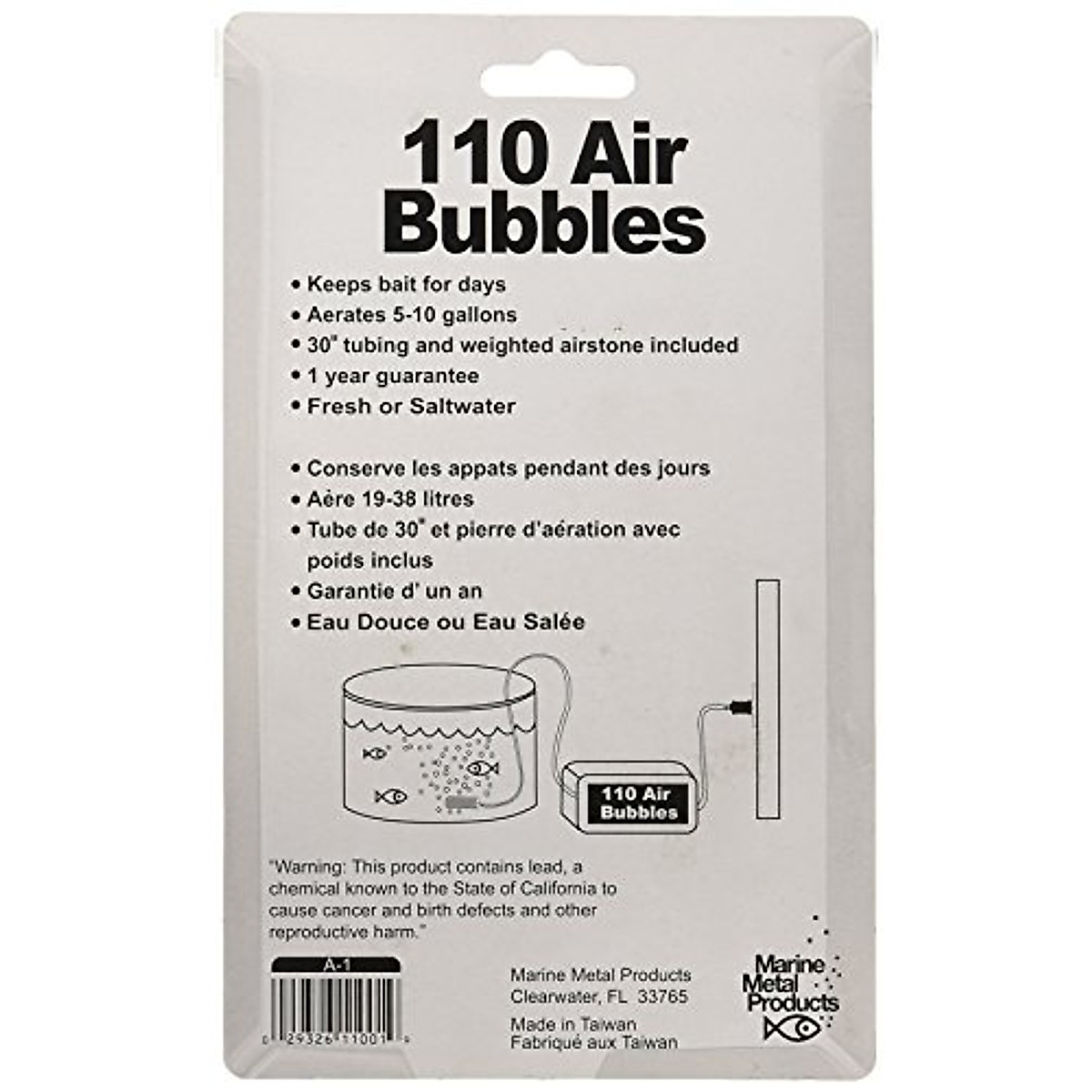 110AIR Marine Metal 110V Air Pump with Tubing & Air Stone A-1, Multi-Coloured, 5-10 Gallon