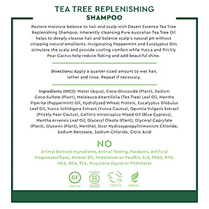 Desert Essence Tea Tree Replenishing Shampoo and Conditioner Bundle - 12.7 Fl Ounce - Therapeutic - Peppermint & Yucca - All Skin Types - Tea Tree Oil - Restore & Nurture Hair