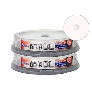 Smartbuy 20-disc 50gb 6X Blu-ray Bd-r Dl Dual Layer Double Layer White Inkjet Hub Printable Blank Data Video Recordable Media Disc with Cakebox/Spindle Packing