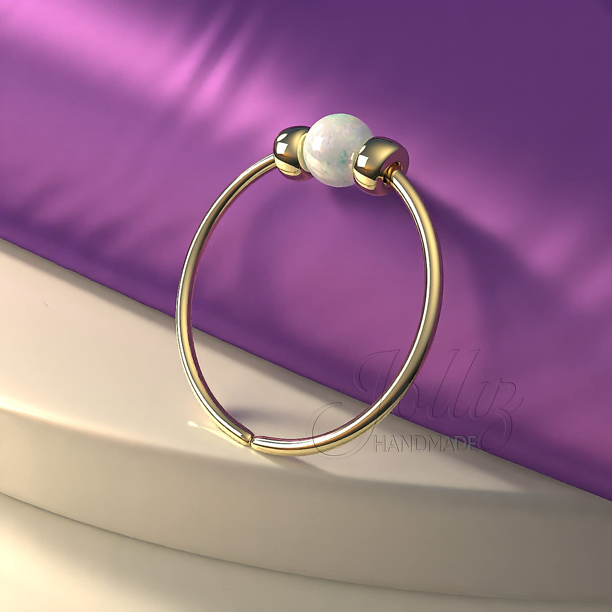 Tiny Gold Nose Ring – Fire White 2mm Opal Nose Piercing 14K Gold Filled Snug 7mm Hoop – Thin 24 Gauge Piercing Jewelry – Dainty Gift Ready Purchase