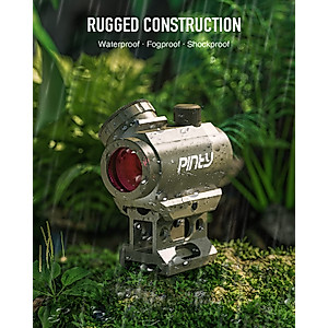 PINTY Red Dot Sight, Micro Reflex Sight 4 MOA Rifle Scope with 1 Inch Riser Mount 11 Brightness Levels Battery QD Mount for Picatinny and Weaver Rail Mounts on Pistols Rifles Long Guns More, Khaki