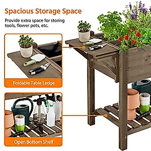 Yaheetech 49x22x32in 8 Pockets Raised Garden Bed Elevated Wood Planter Box Stand with Foldable Side Table and Storage Shelf for Herb/Vegetables/Flowers