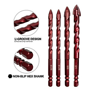 FEWELL Masonry Drill Bits 10 Pcs, Concrete Drill Bit Set Size 3/16" to 1/2", Professional High Cobalt Drill Bit Set for Tile Glass Metal Brick Concrete Ceramic Plastic Wood