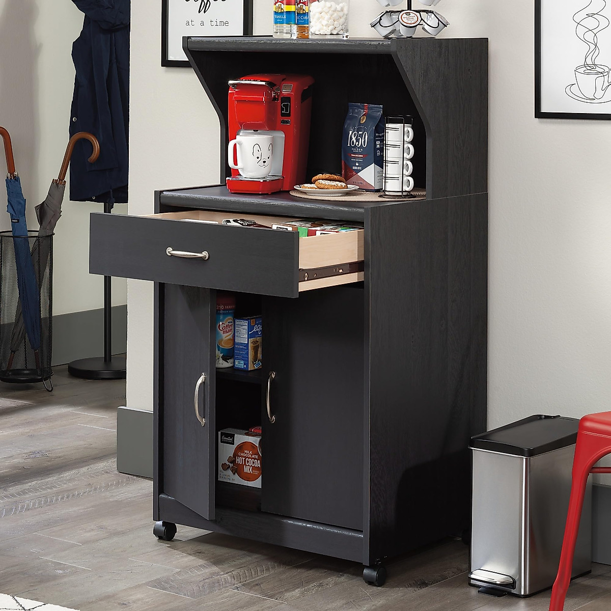 Sauder Microwave/Kitchen Cart, Raven Oak Finish