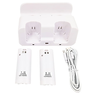 Charging Station for Wii U Gamepad and Remote Controller - Rechargeable Battery Power with USB Cord, Dock Stand and Replaceable 2800mAh Packs - Compatible with Motion in Nintendo WiiU（White）