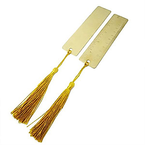 Honbay 2PCS Gold Brass Straight Rulers Metal Copper Bookmarks with Tassels for Home School Library or Travel (5 Inch)