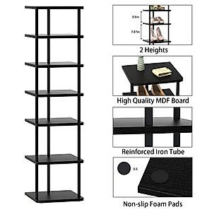 Garden 4 you Shoe Rack Organizer 7 Tier Vertical Storage Stand, Modern Corner Free Standing Shoe Tower, Narrow Metal Slim Shelf for Closet, Entryway,Front Door, Small Spaces, Black