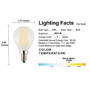 OPALRAY G45(G14) Mini Globe 4W LED Dimmable Bulb, 40W Incandescent Bulb Equivalent, 2700K Warm White Light Color, E12 Small Base Candelabra Light, Frosted Glass Cover, 2 Pack