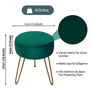 GERANT Multifunctional Vanity Stools - Velvet Round Ottoman Modern Dressing Stool -Upholstered Footrest Stool - Side Table Footstool with Golden Metal Leg for Living Room, Bedroom (Teal)