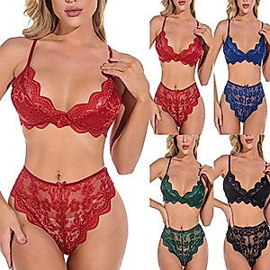 wodceeke Sexy Sling Lace Split Plus Size Lingerie For Women See-through Hollow Embroidered Pajamas Shapewear (Green, S)