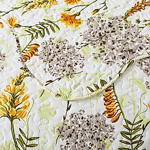 HoneiLife Queen Quilt Bedding Set - 3 Pieces Microfiber Quilt sets Lightweight Bedspreads Reversible Coverlets Retro Bed Cover Floral Bedding Set All Season Quilts-Yellow