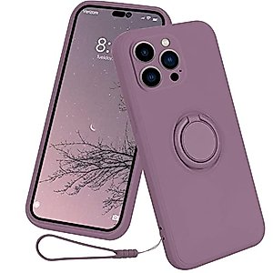 13peas Case for iPhone 14 Pro Max（2022 Released）, Silicone case with Ring 360°rotatable Kickstand Cover Support Magnetic Car Mount，Protective Cover with Strap Lanyard (Purple)