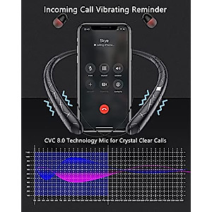 Yarayeon Bluetooth Headphones.Neckband Bluetooth Headphones with Vibration.IPX5 Sweatproof.Noise Canceling Stereo Headphones and Retractable Earbuds for Sports.Music.Meetings (Black2)