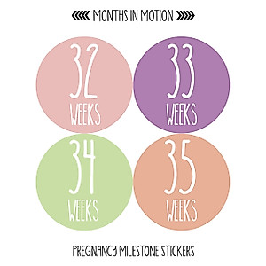 Months In Motion Weekly Pregnancy Growth Sticker | Week to Week Pregnant Expecting Photo Prop | Maternity Keepsake | Baby Bump | Weekly Stickers Photo (Set of 36 Stickers)